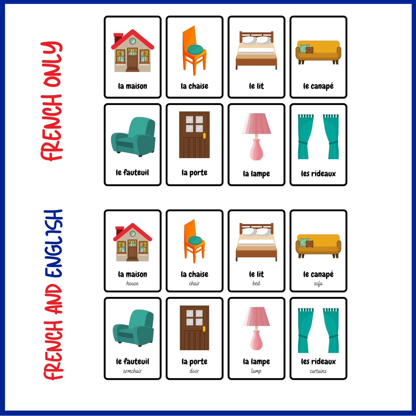 French House Vocabulary Flashcards for Kids (56 Words!) - French ...