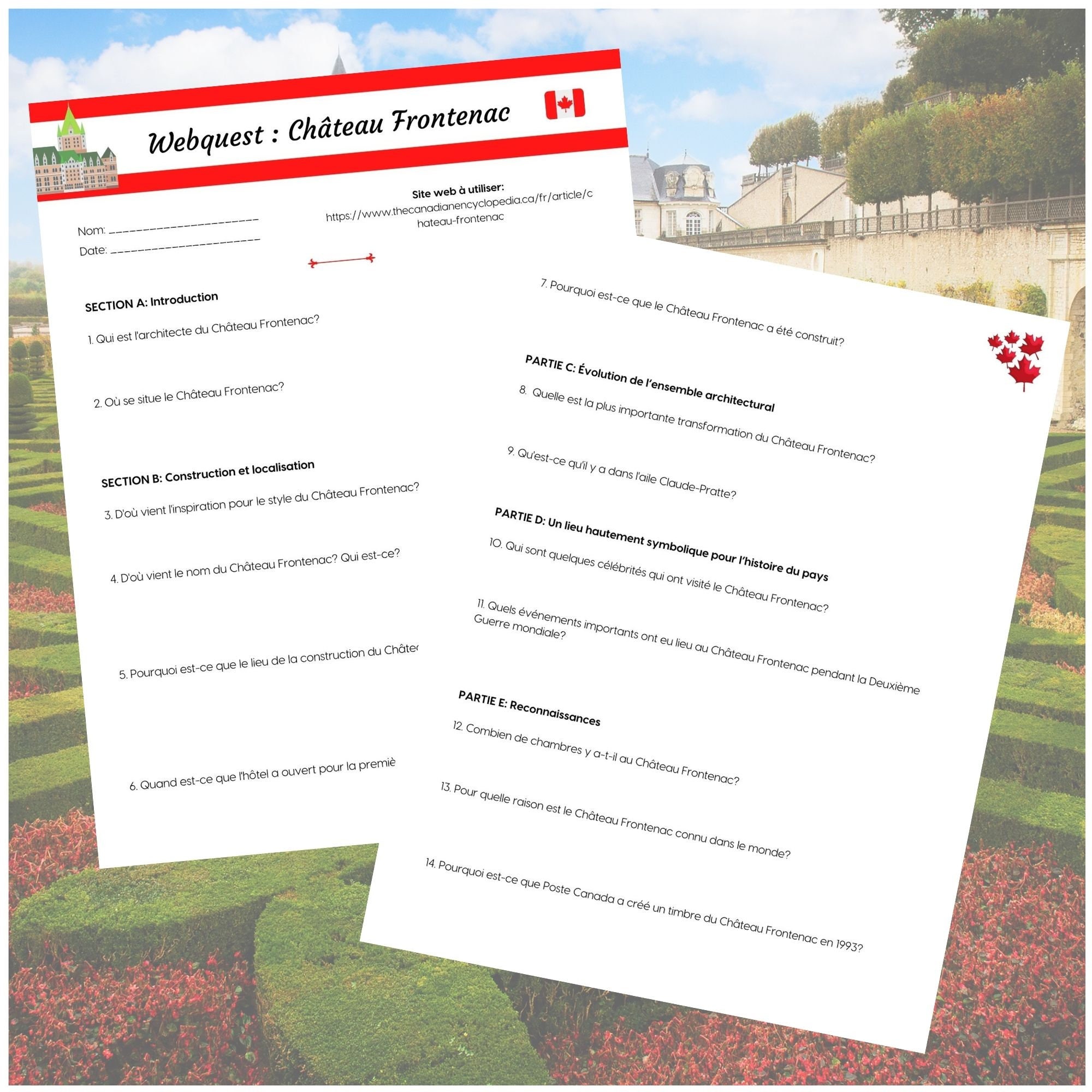 French Reading Comprehension - Château Frontenac Webquest - French ...