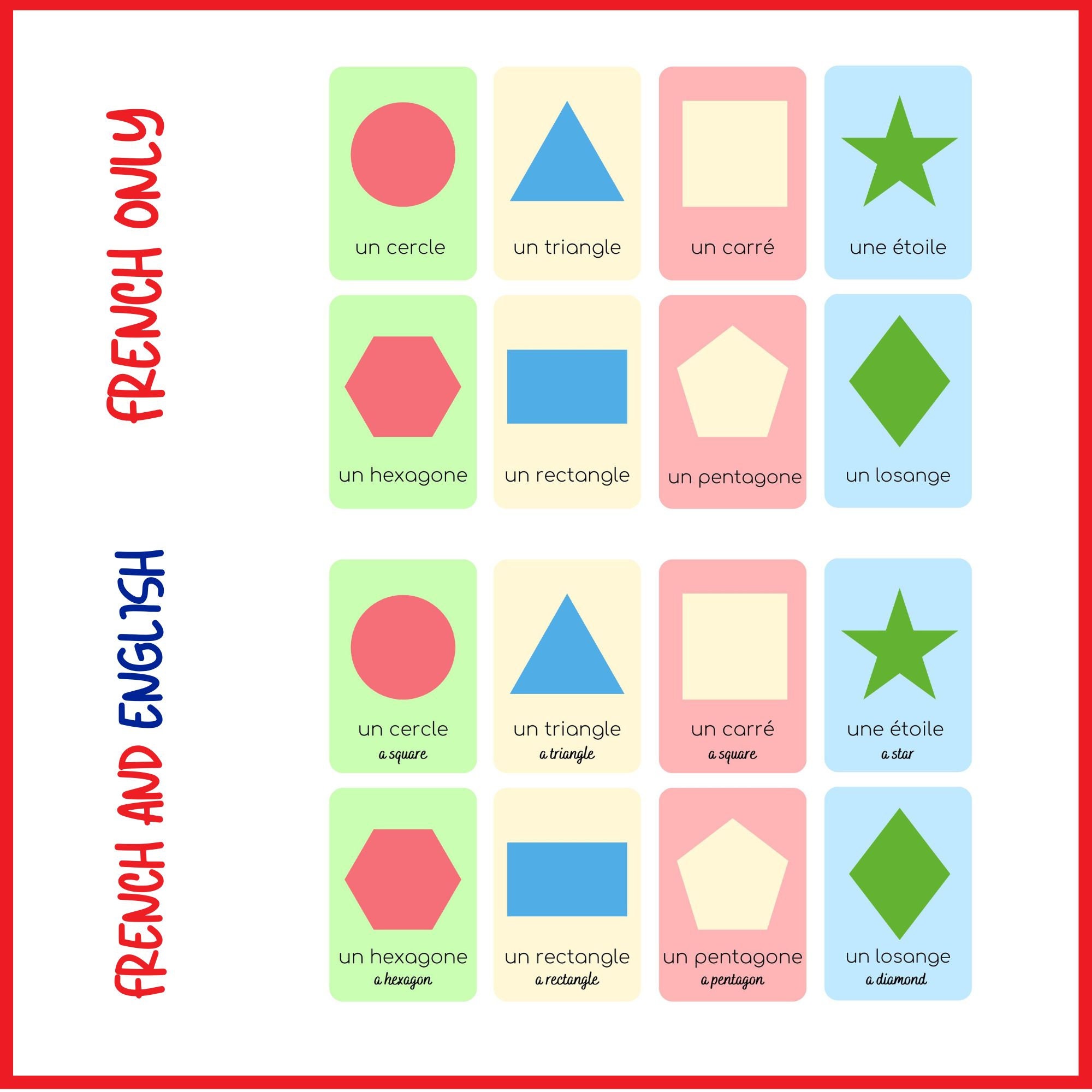 French Shapes and Numbers (1-24) Flashcards for Kids - French ...