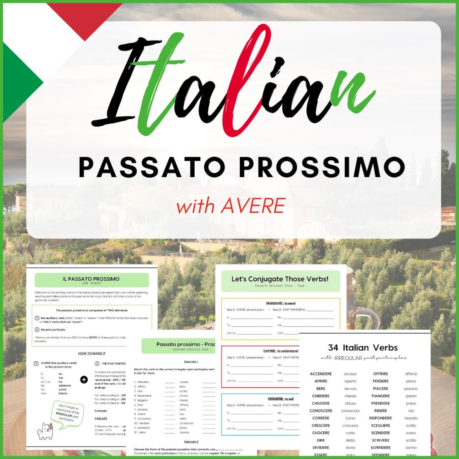 Italian Passato Prossimo (with Verbs That Use AVERE) Grammar ...