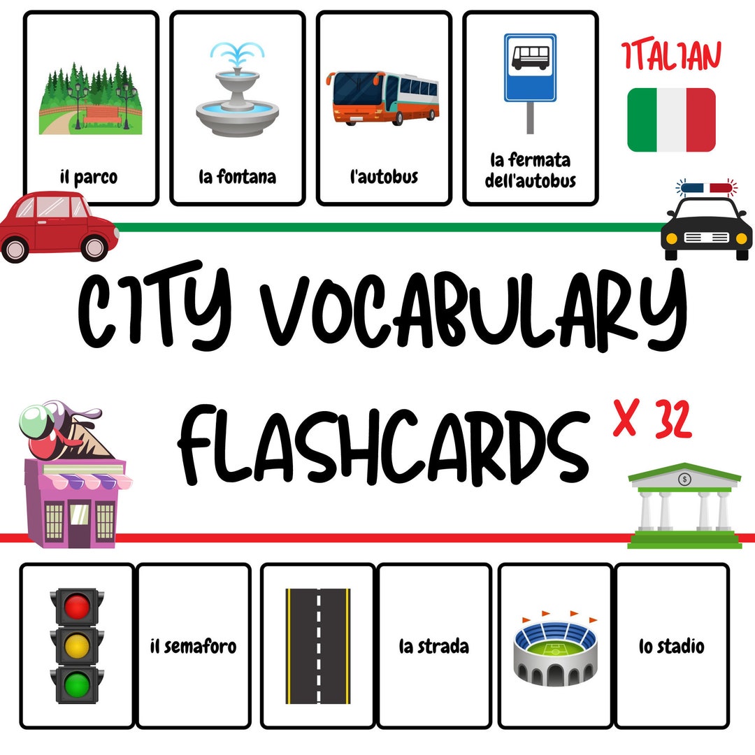 Italian Flashcards - Vocabulary Flashcards for Kids - City / La Città ...