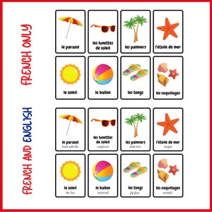 French Beach Theme Flashcards for Kids - French Vocabulary Practice for ...