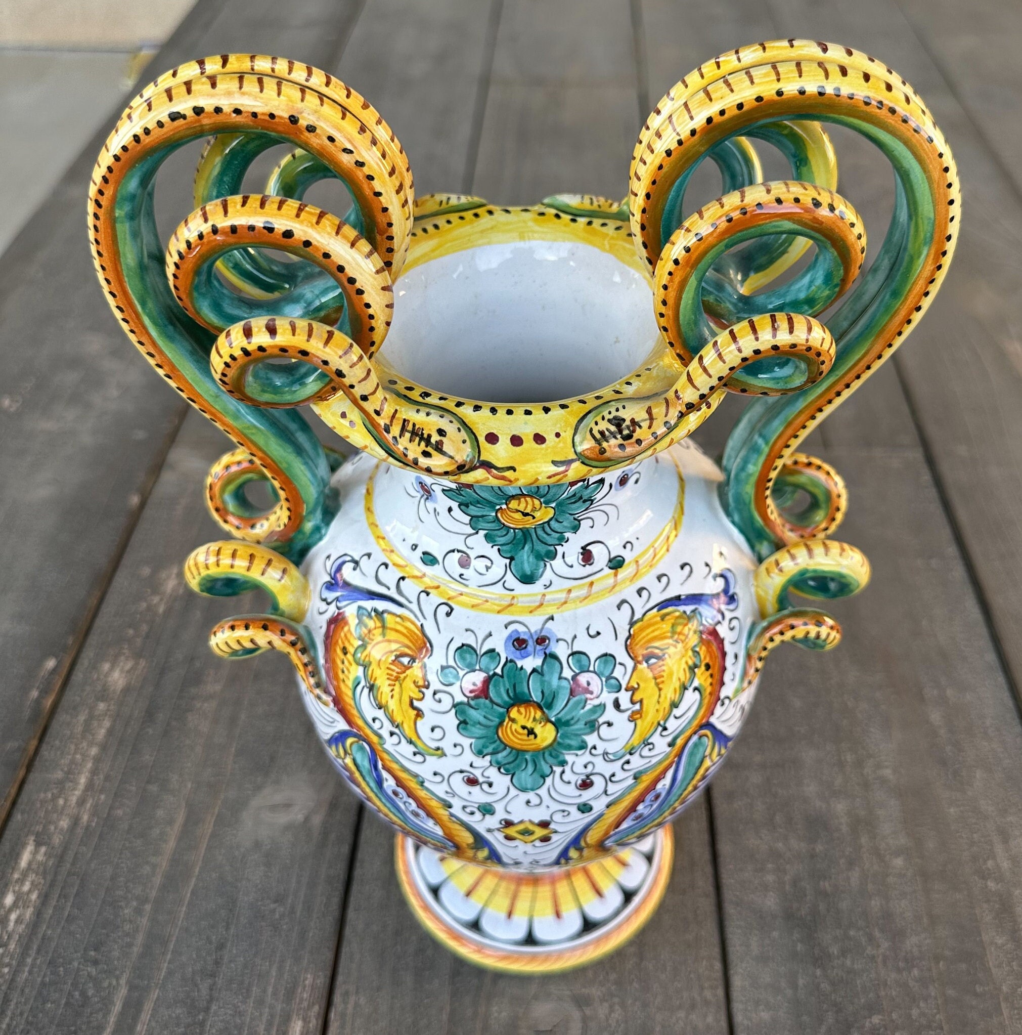 Deruta Hand Painted Majolica Ceramic Vase With Serpentines, 1980s - Etsy