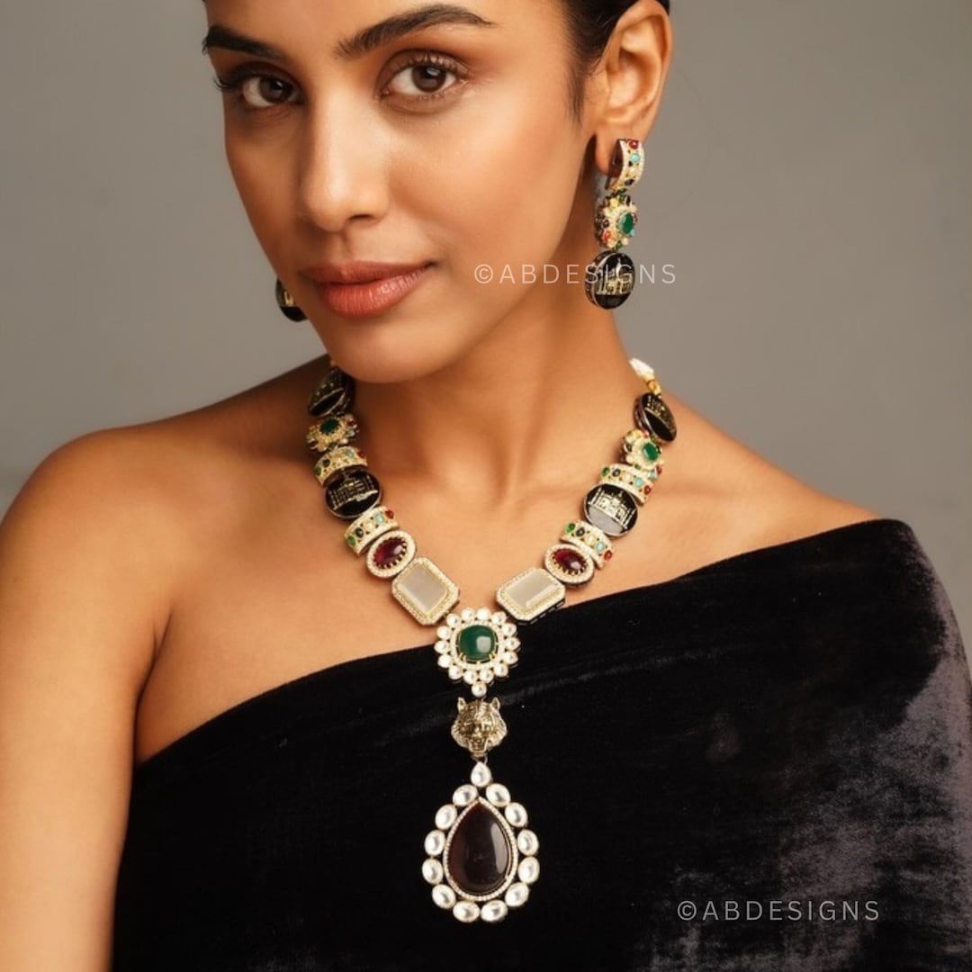 Navratna Stones Layered Necklace/multi-color Gemstone Necklace/indian ...