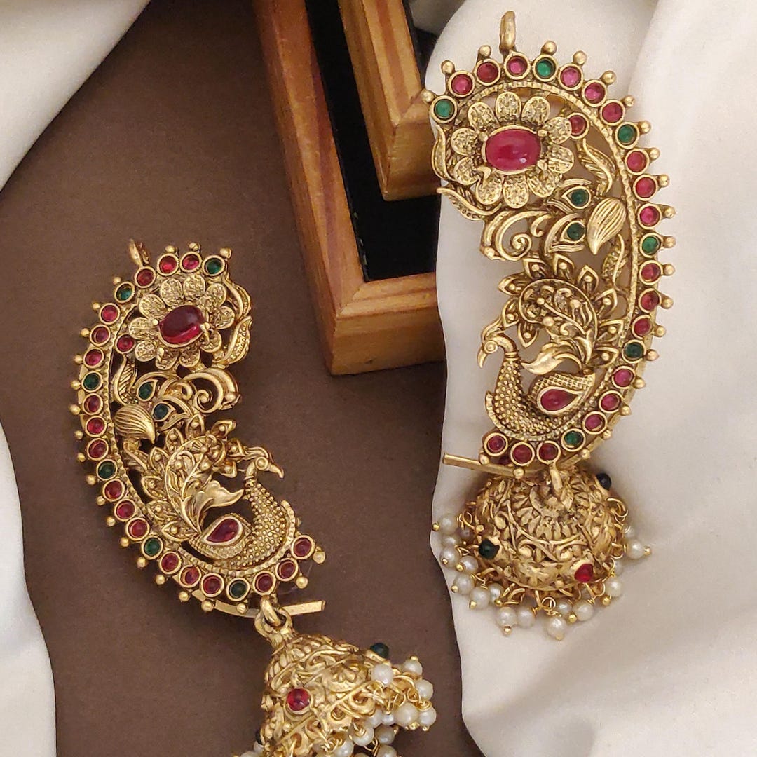 Gold Plated Ear Cuff Earring Bridal Gold Plated Ear Cuff South Indian ...