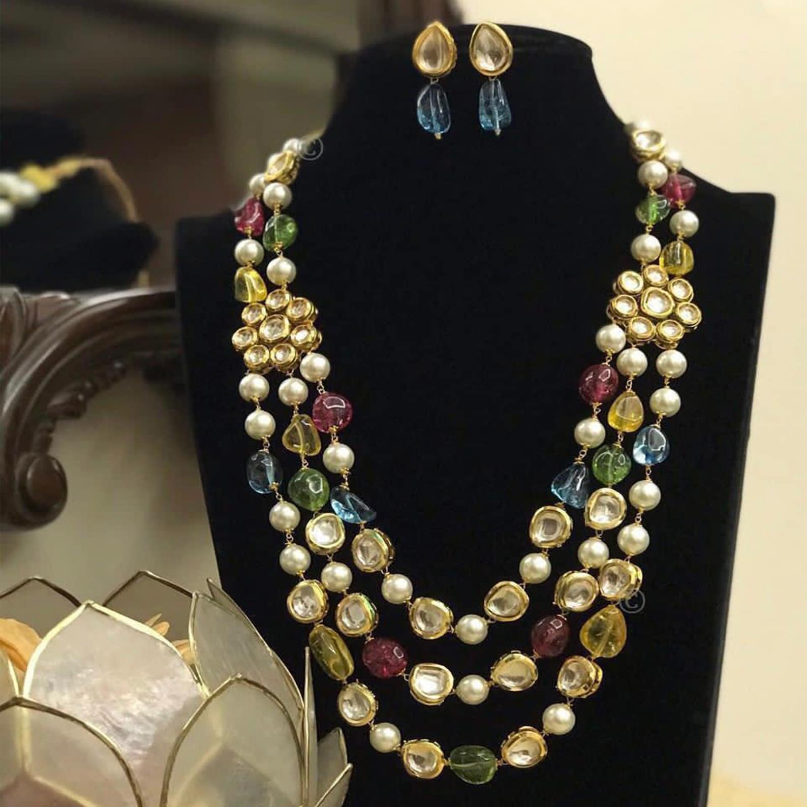 Jaipur Stone Necklace, Royal Wedding Jewelry, Kundan Indian Set ...