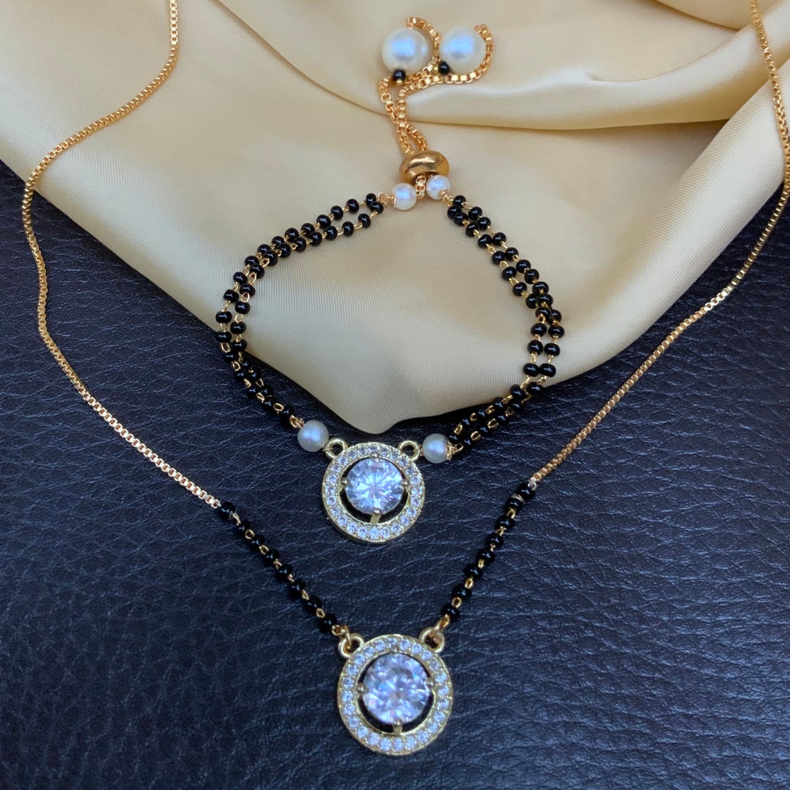 Gold Diamond Mangalsutra & Hand Mangalsutra 2 Pieces Combo | Etsy India