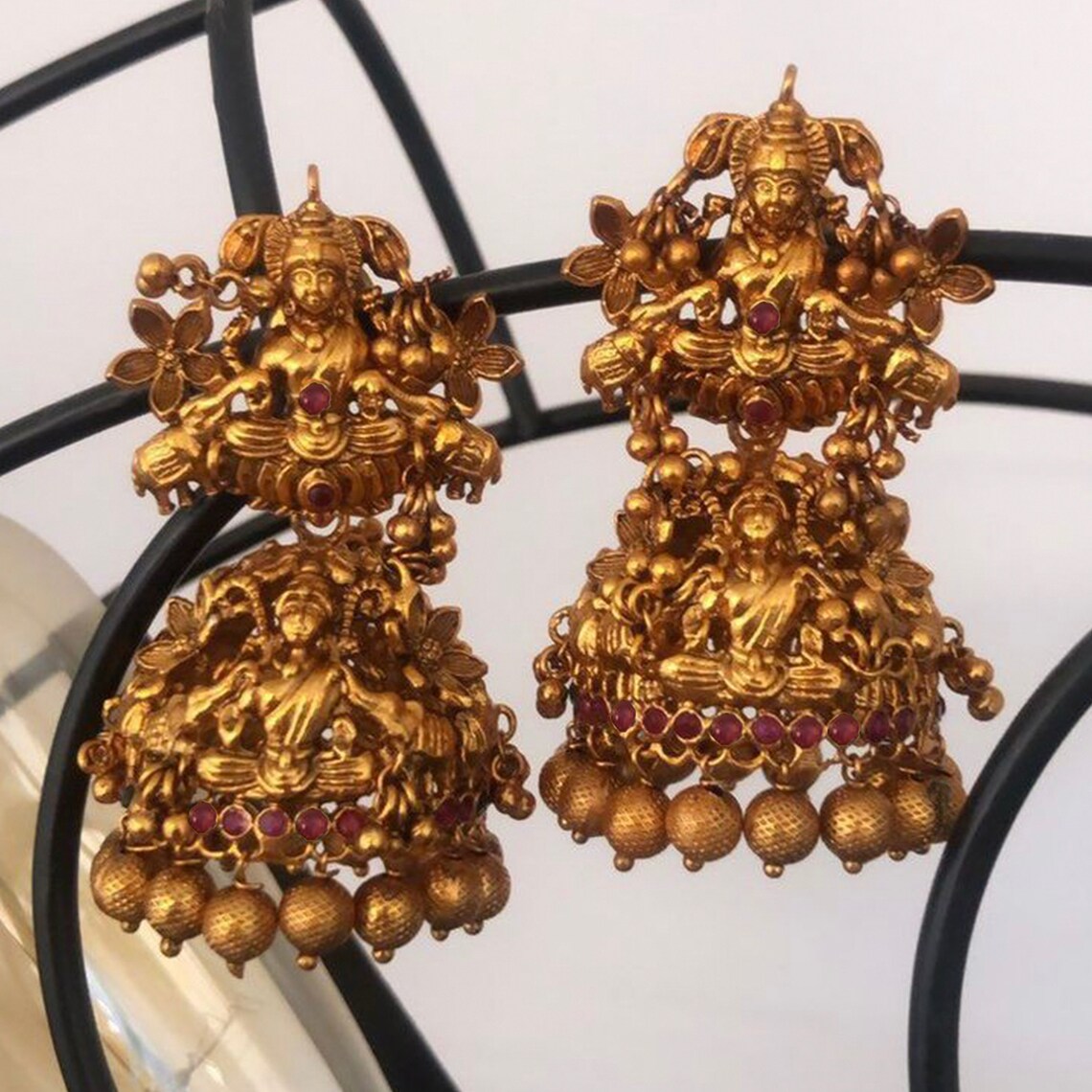 Traditional Goddess Laxmi Lakshmi Gold Jhumka Temple Indian - Etsy