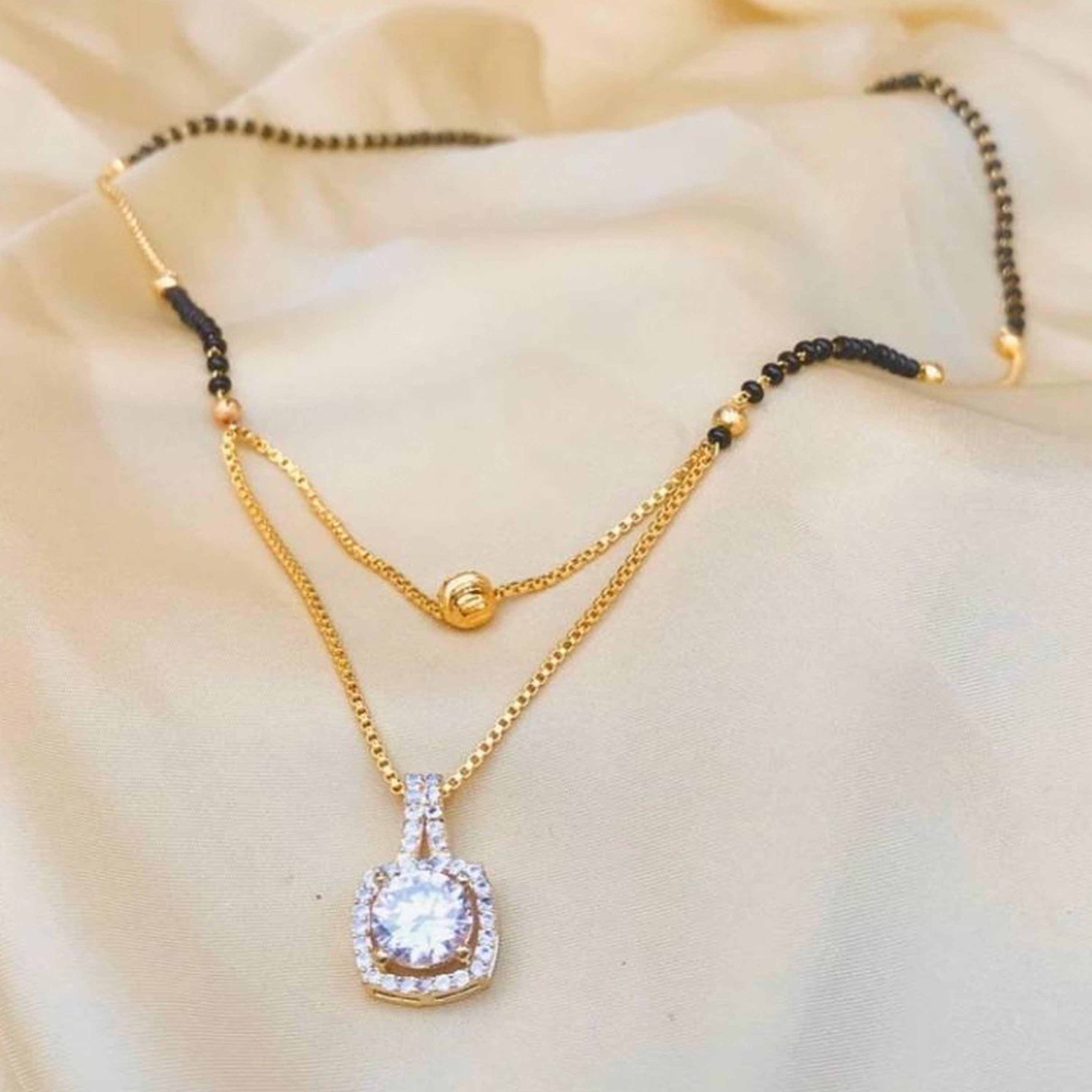 Gold Plated Diamond Stone Mangalsutra | Etsy