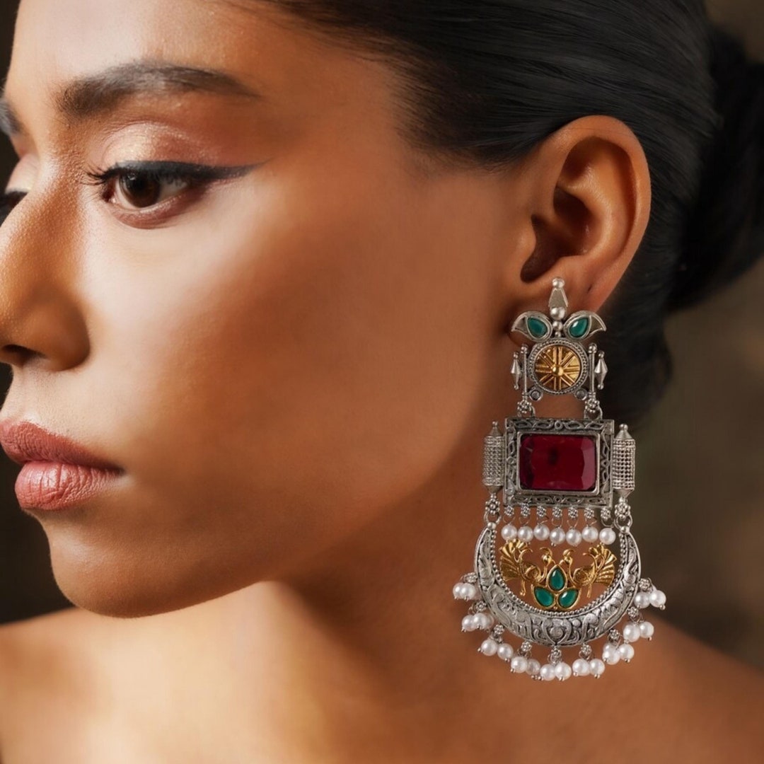 Oxidized Silver Jhumki, Indian Jewelry, Bollywood Jewelry, Oxidized ...