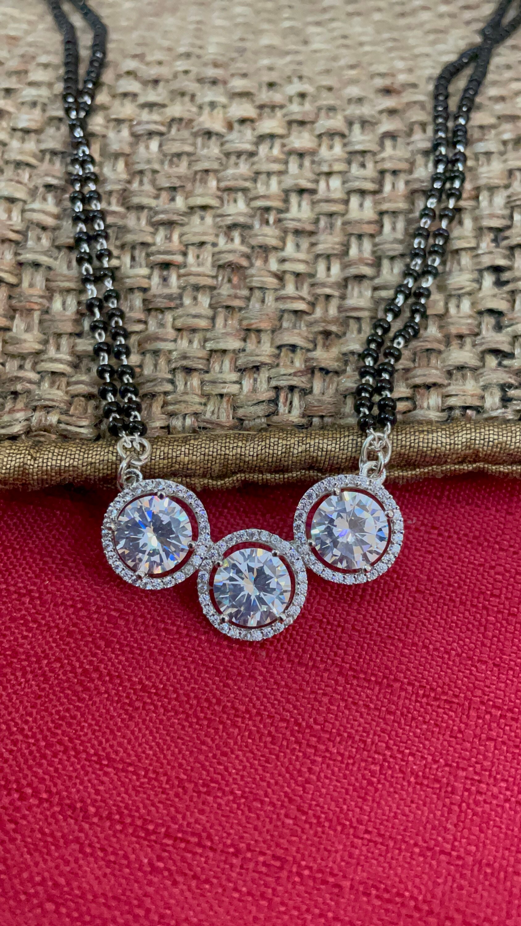 Silver Solitaire Mangalsutra CZ Mangalsutra Black beads | Etsy