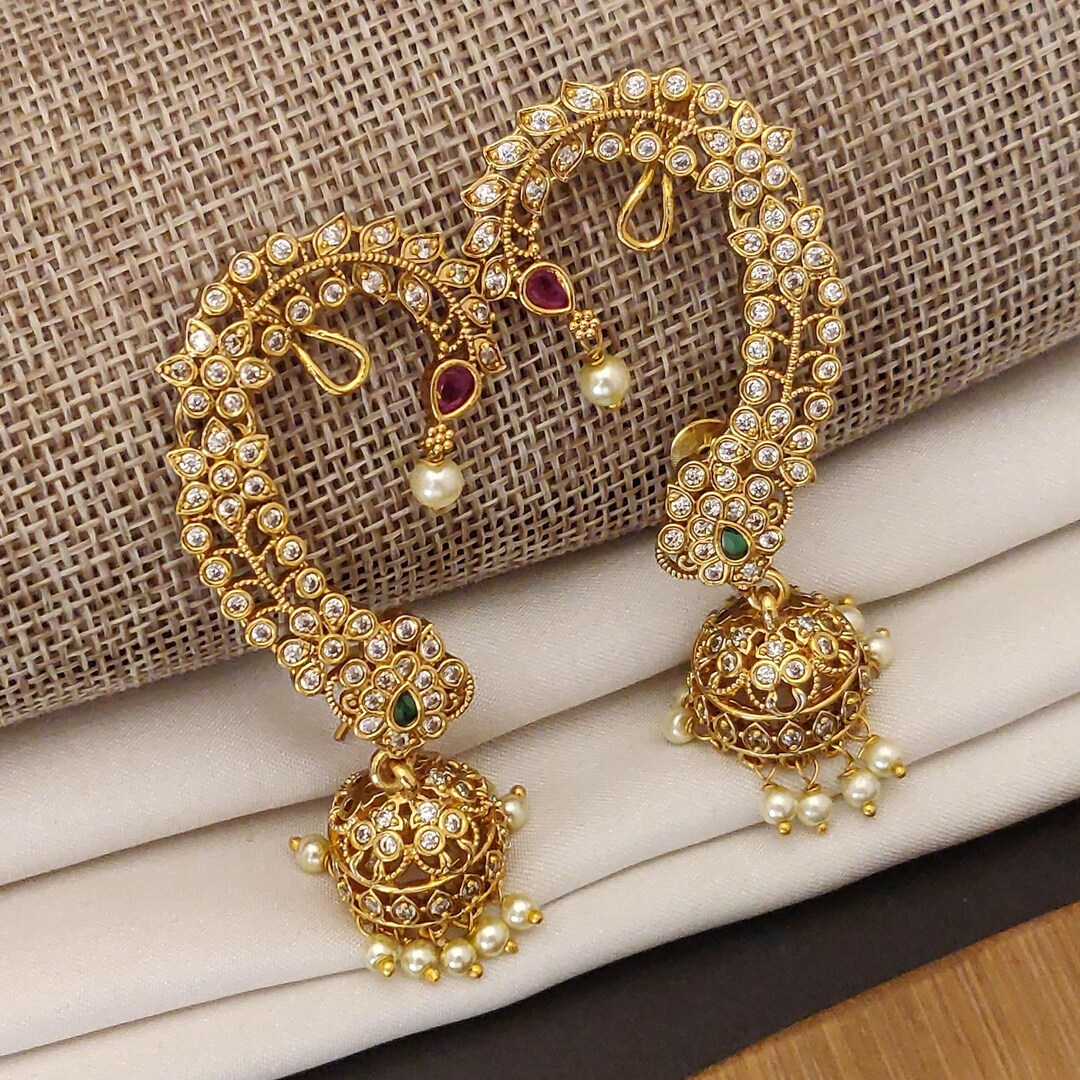 Gold Plated Ear Cuff Earring Bridal Gold Plated Ear Cuff South Indian ...