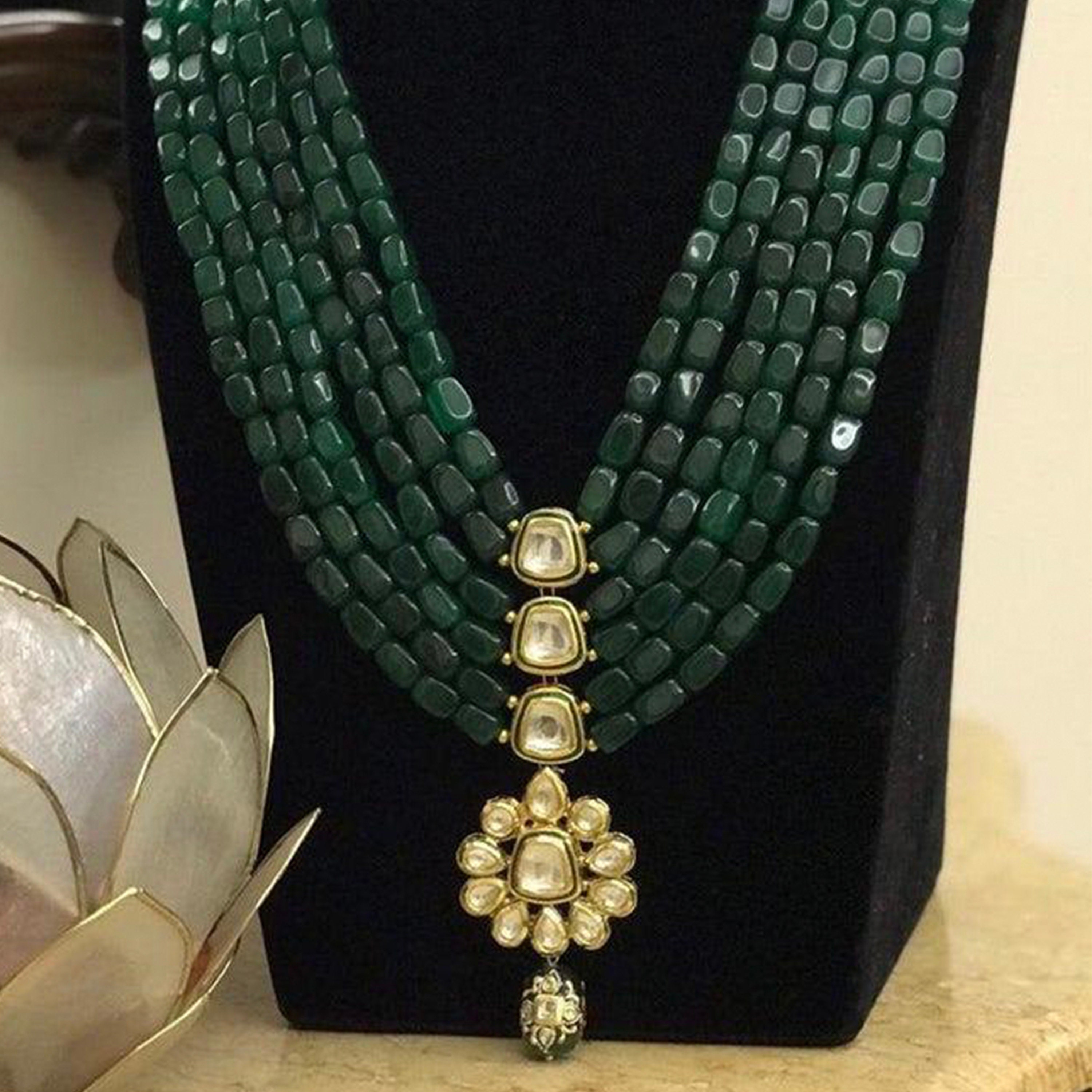 Green Gold Tone Emerald Necklace Stone Necklace, Green Quartz Emerald ...