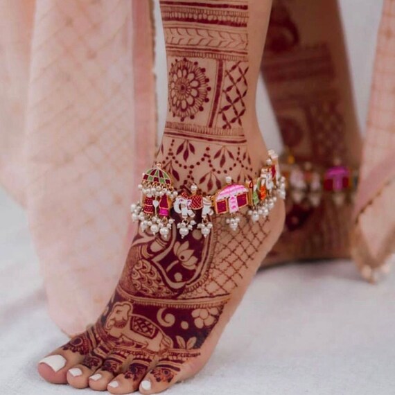 High Quality Meenakari Kundan Barat Anklet Handpainted Kundan Doli Anklet Wedding Jewelry Kundan Payal Pair Wedding Jewelry anklet Pair Etsy