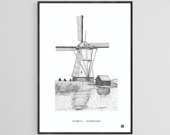Dutch Windmill Print | Etsy