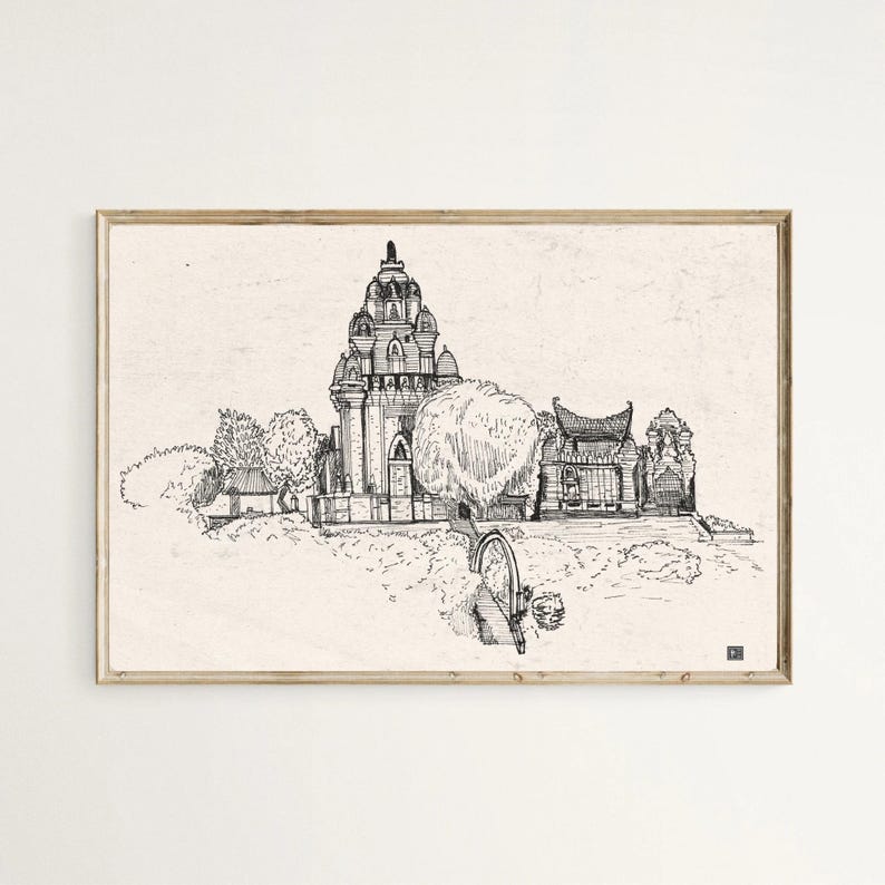 Champa Temple Vietnam Art Print, Pen and Ink Illustration (digital ...