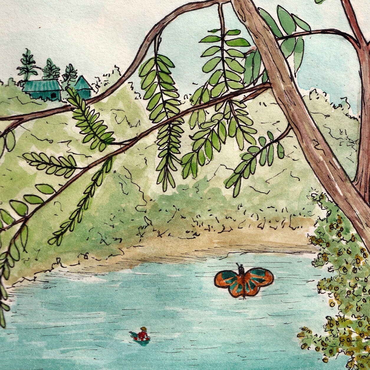Vietnam Art Print, Tropical Botanical Garden View, Watercolor Drawing ...
