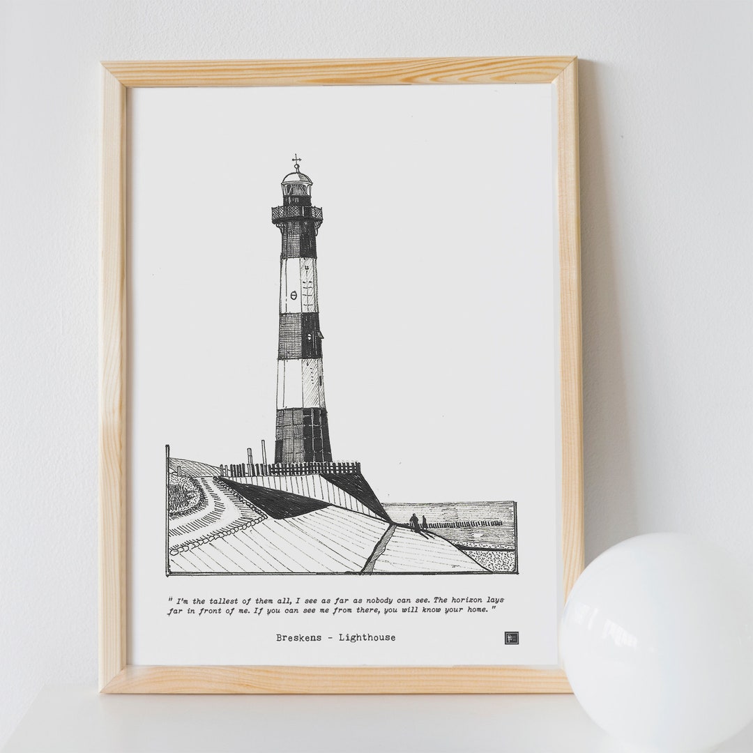 Netherlands Art Print, Dutch Lighthouse Pen Ink Illustration, Breskens ...