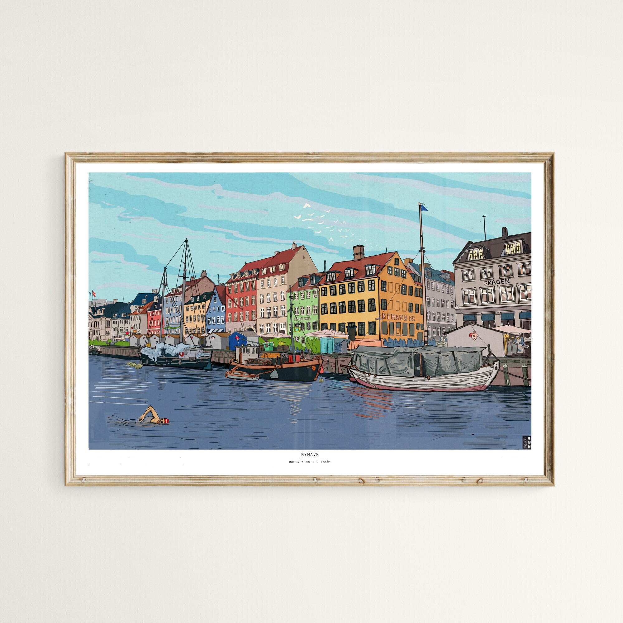 Copenhagen Art Print, Copenhagen Illustration Wall Art, Nyhavn ...