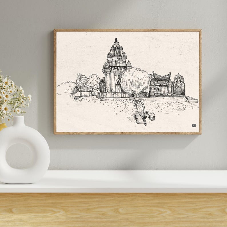 Champa Temple Vietnam Art Print, Pen and Ink Illustration (digital ...