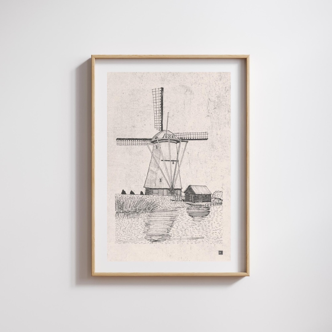 Dutch Windmill Art Print, Pen and Ink Illustration (digital Download ...
