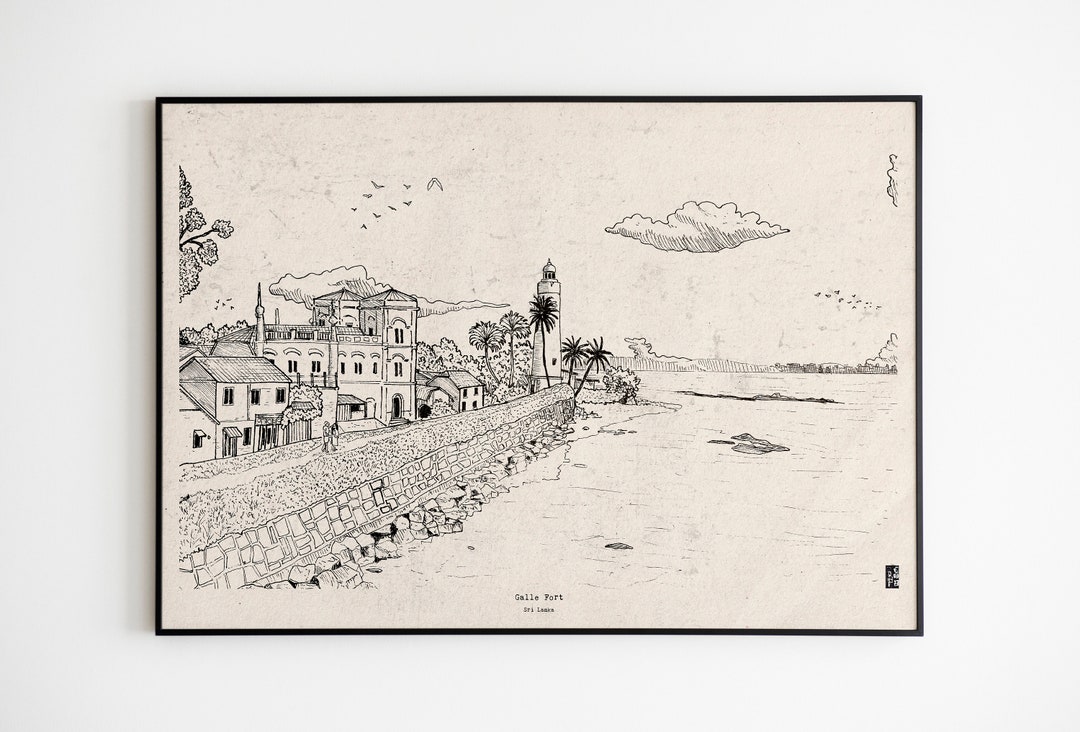 Galle Dutch Fort Sri Lanka Art, Galle Landscape Print, Pen Ink ...