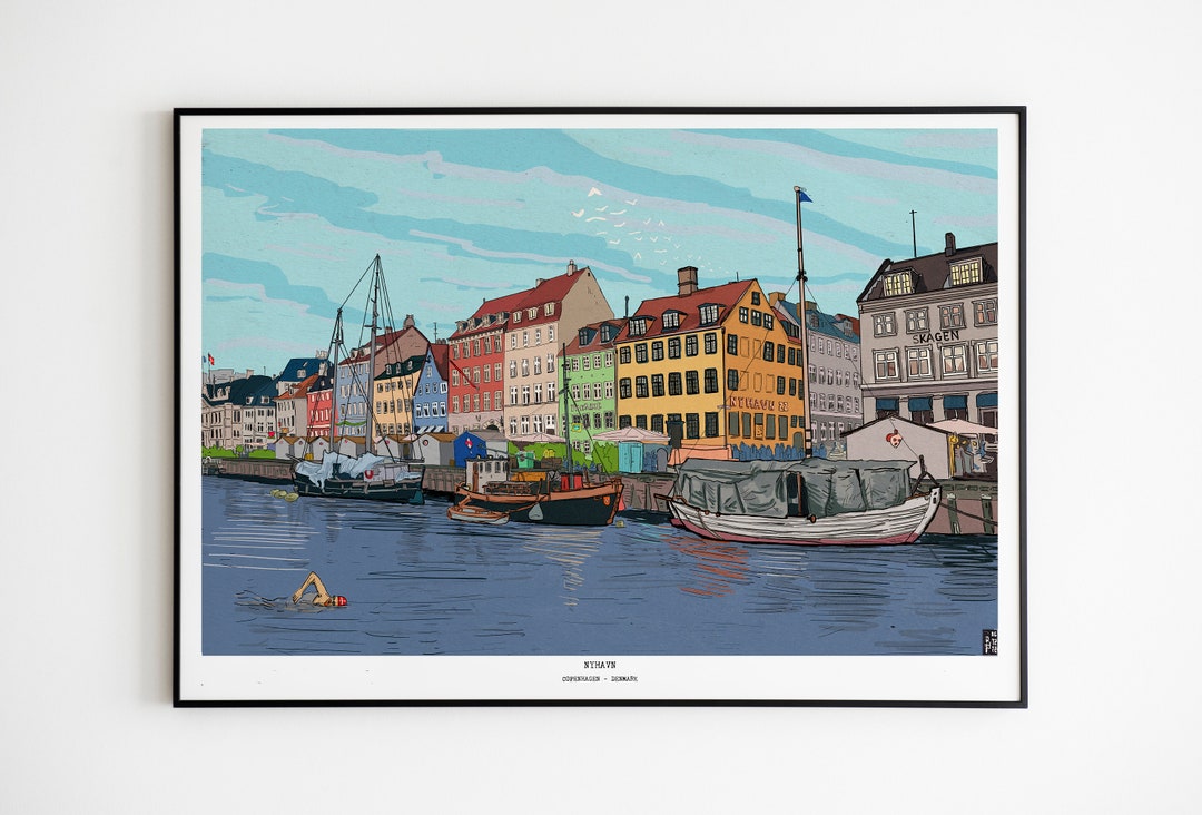 Copenhagen Art Print, Copenhagen Illustration Wall Art, Nyhavn ...