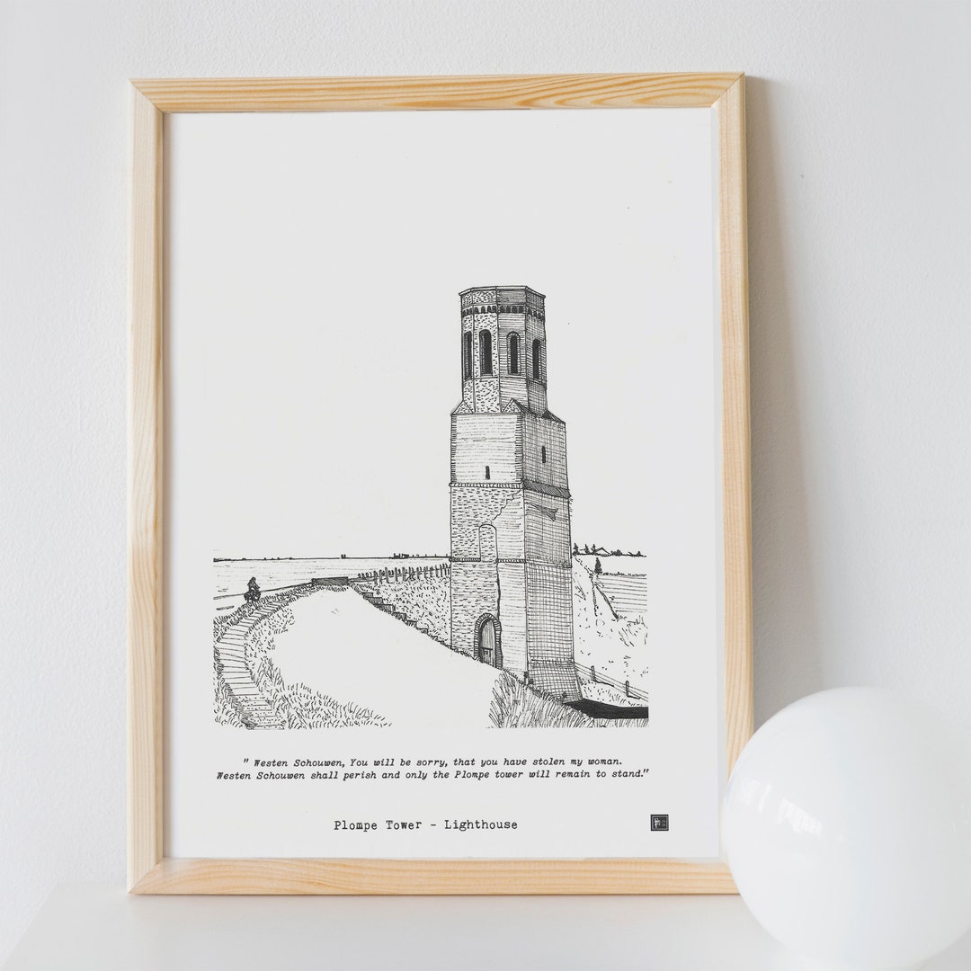 Netherlands Lighthouse Print, Dutch Fine Line Art, Plompe Tower ...