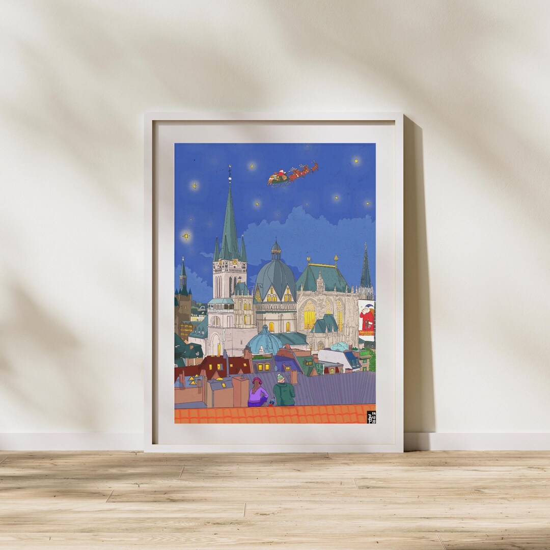 Aachen Germany Christmas Eve Print, Retro Winter Holiday Art - Etsy
