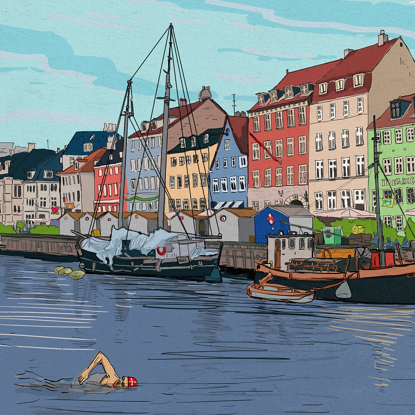 Copenhagen Art Print, Copenhagen Illustration Wall Art, Nyhavn ...