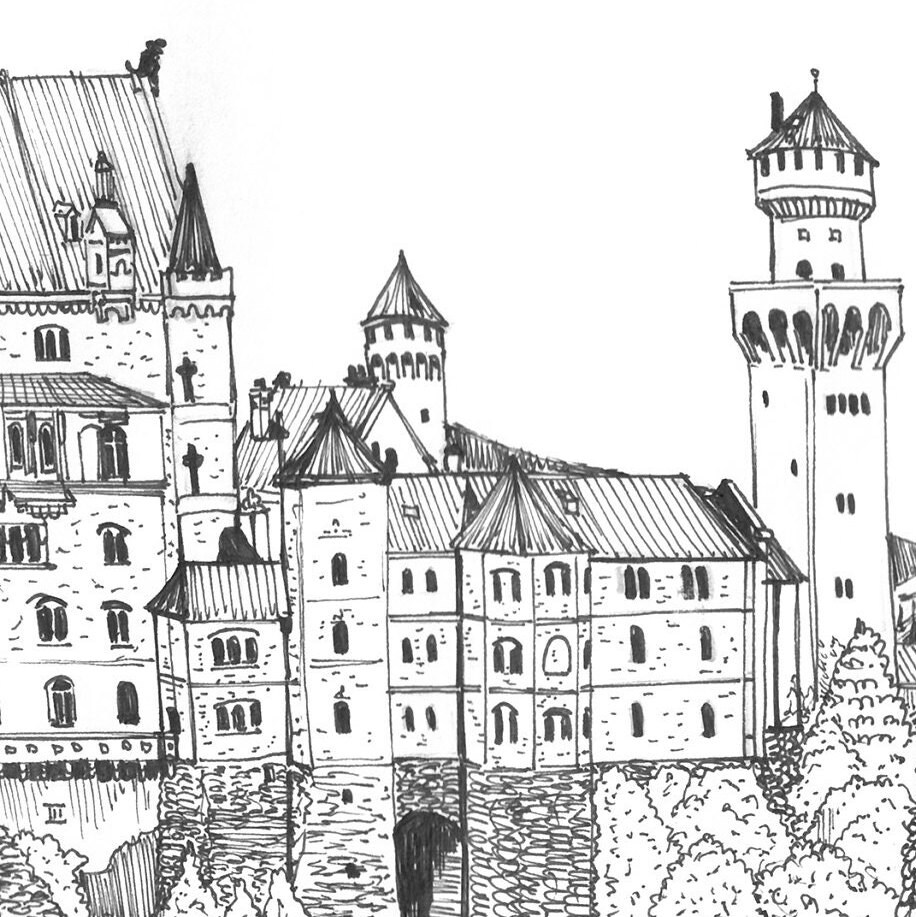 Germany Art Print Neuschwanstein Castle Germany Fine Line - Etsy