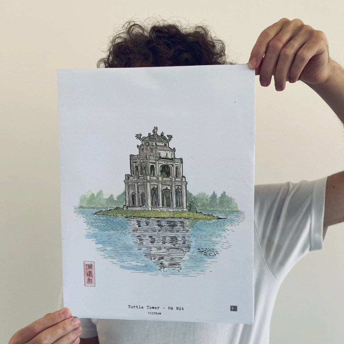 Vietnam Print Turtle Tower Hanoi Vietnam Wall Art Print Hand - Etsy