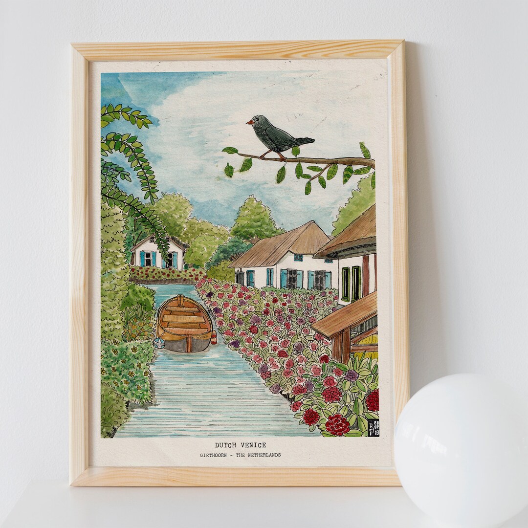 Giethoorn Watercolor Print - Dutch Venice Wall Art - Netherlands ...