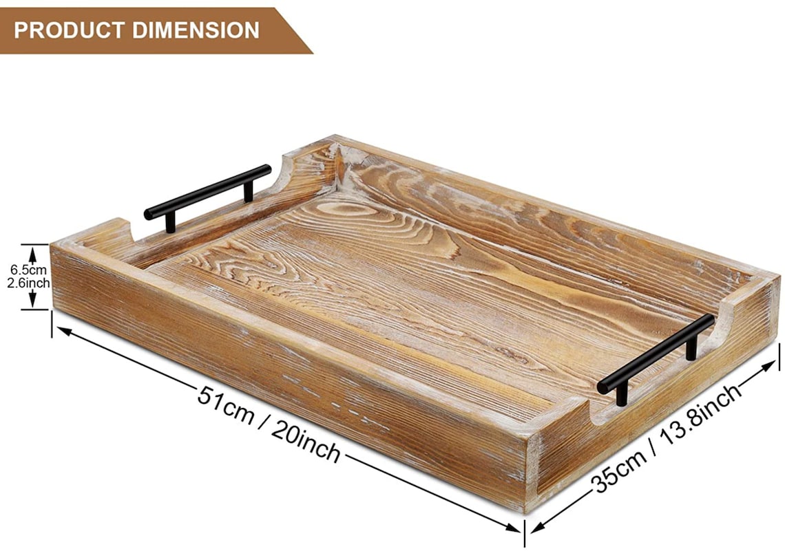 Wooden Tray Metal Handles Stylish Farmhouse Decor Serving | Etsy