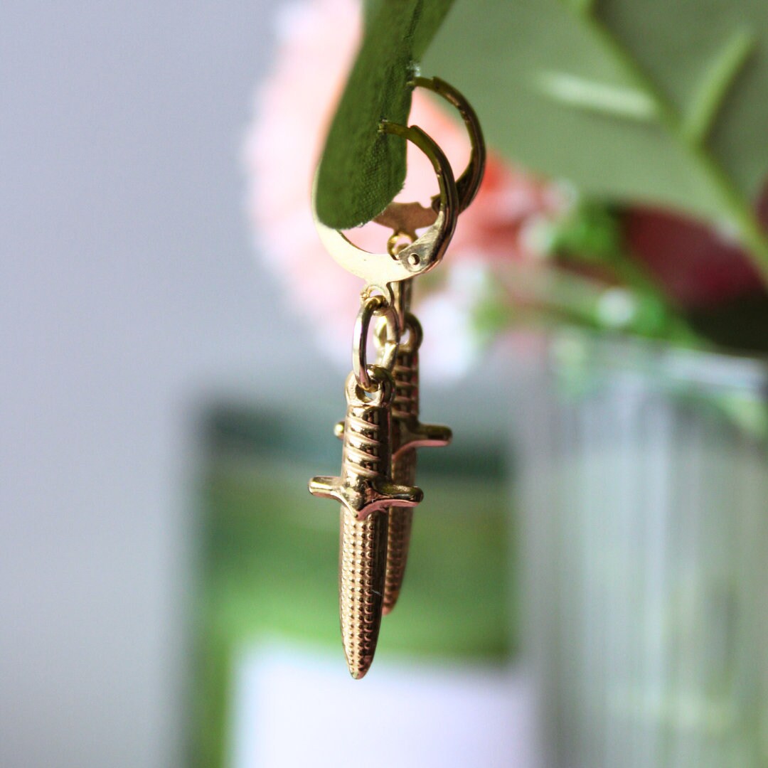 Dagger Drop Earrings 14k Gold Plated Hypoallergenic Stainless Steel ...