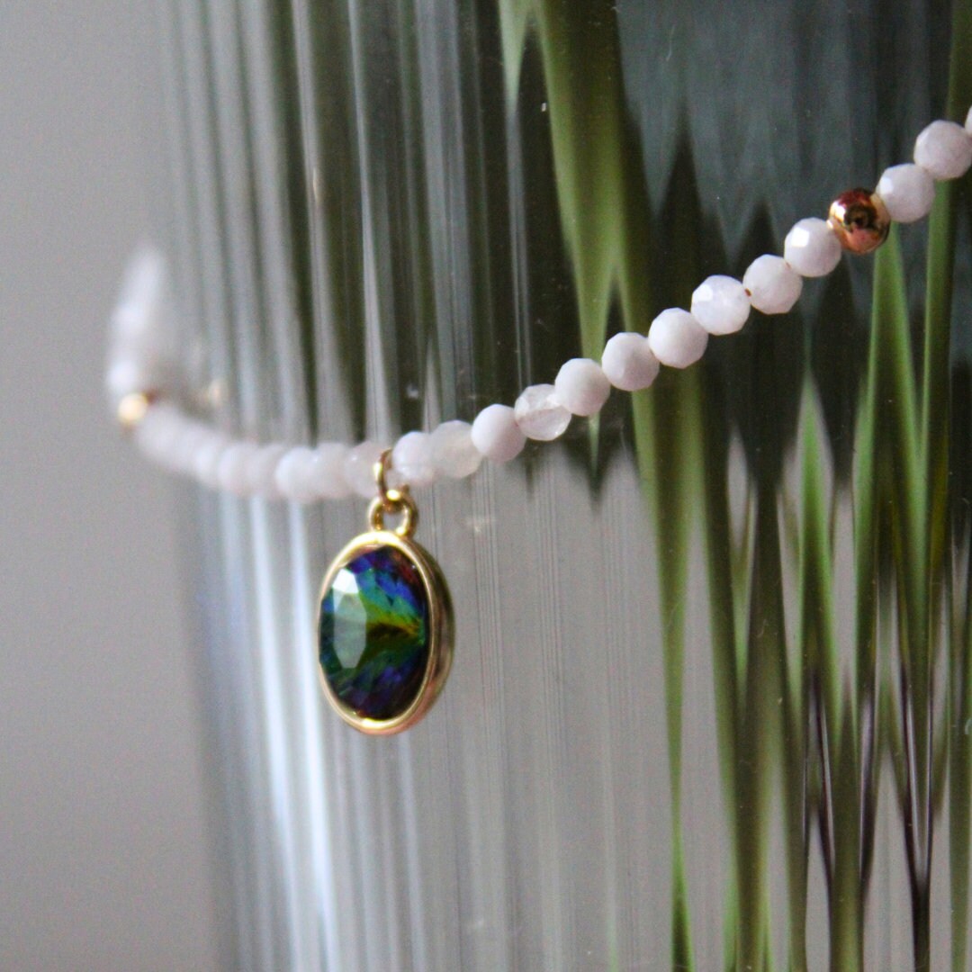 Moonstone Beaded Necklace Austrian Crystal 14k Gold Plated Pendant ...