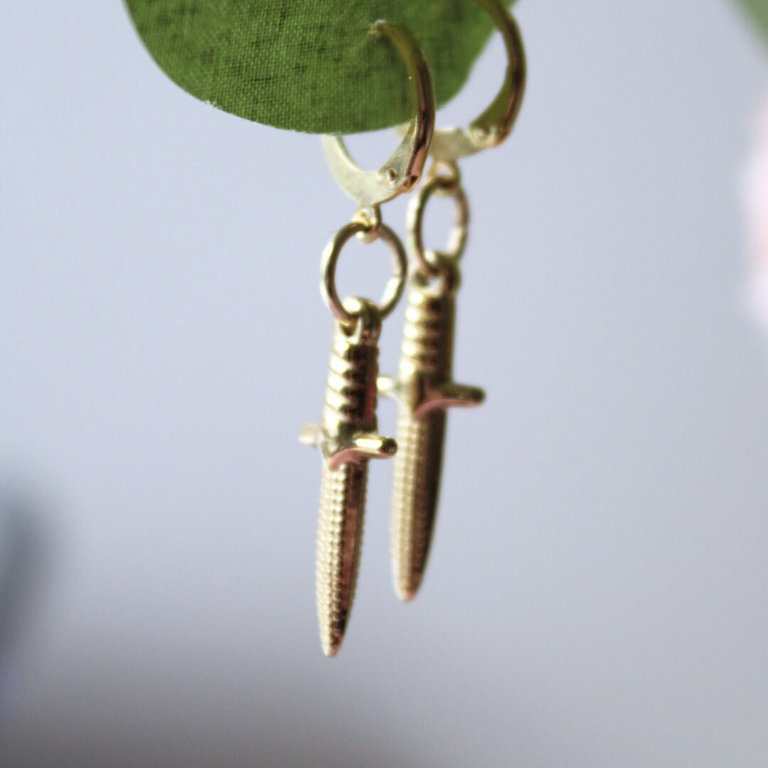 Dagger Drop Earrings 14k Gold Plated Hypoallergenic Stainless Steel ...
