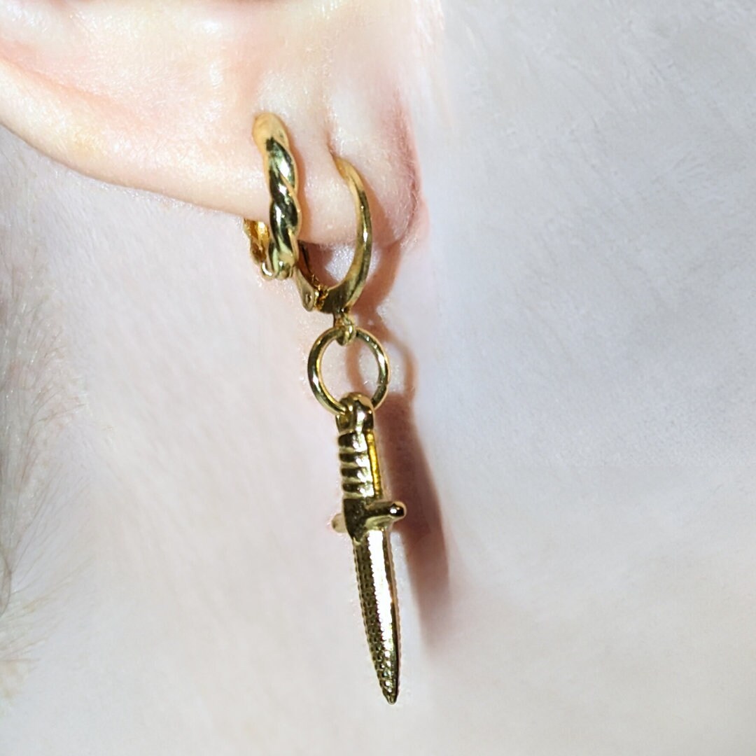 Dagger Drop Earrings 14k Gold Plated Hypoallergenic Stainless Steel ...