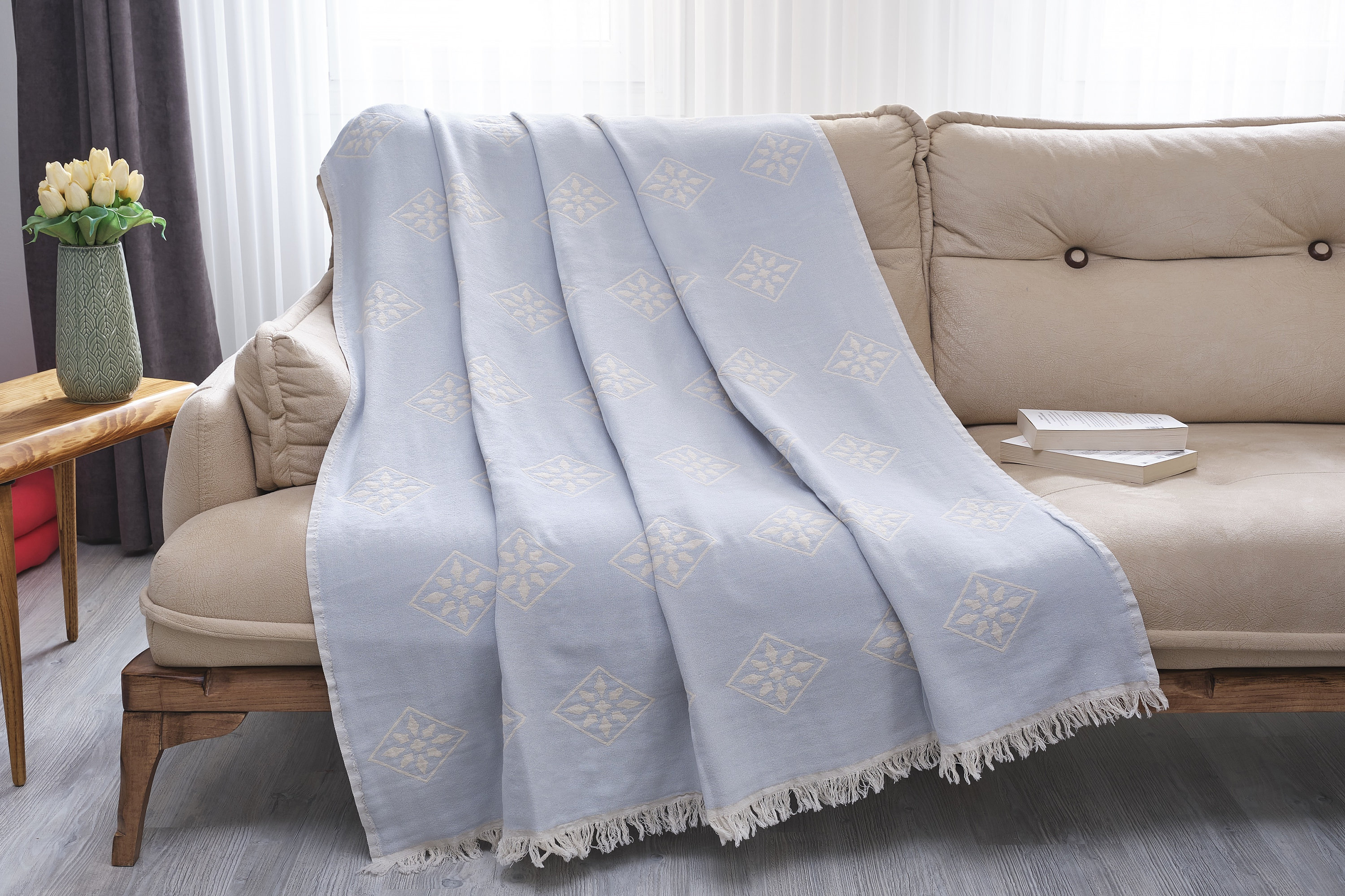 Smurfs Sofa Throw, 100% Cotton Washed Fabric, 130 * 170 Cm, Design ...