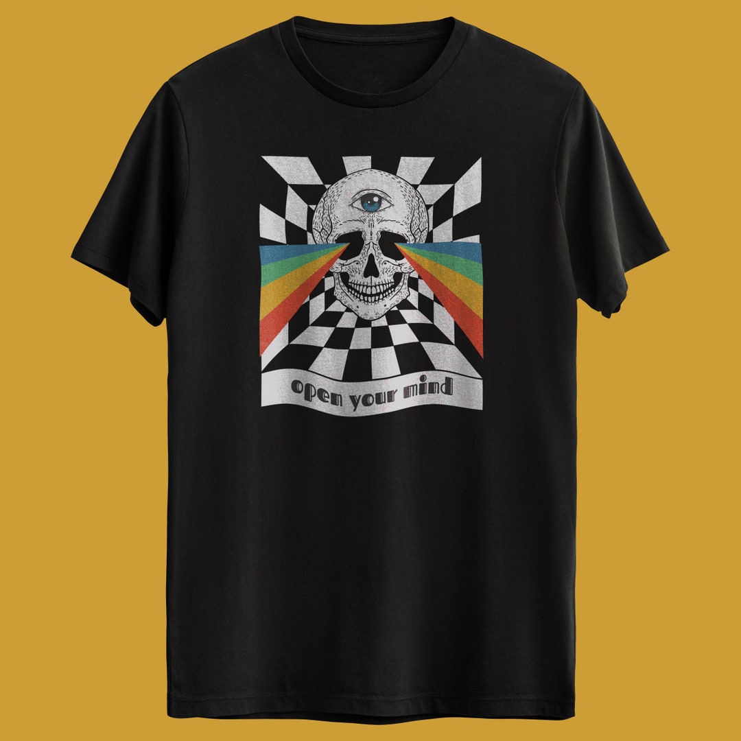 Psychedelic Vintage Color One Eye Skull Black Shirt Open Your - Etsy
