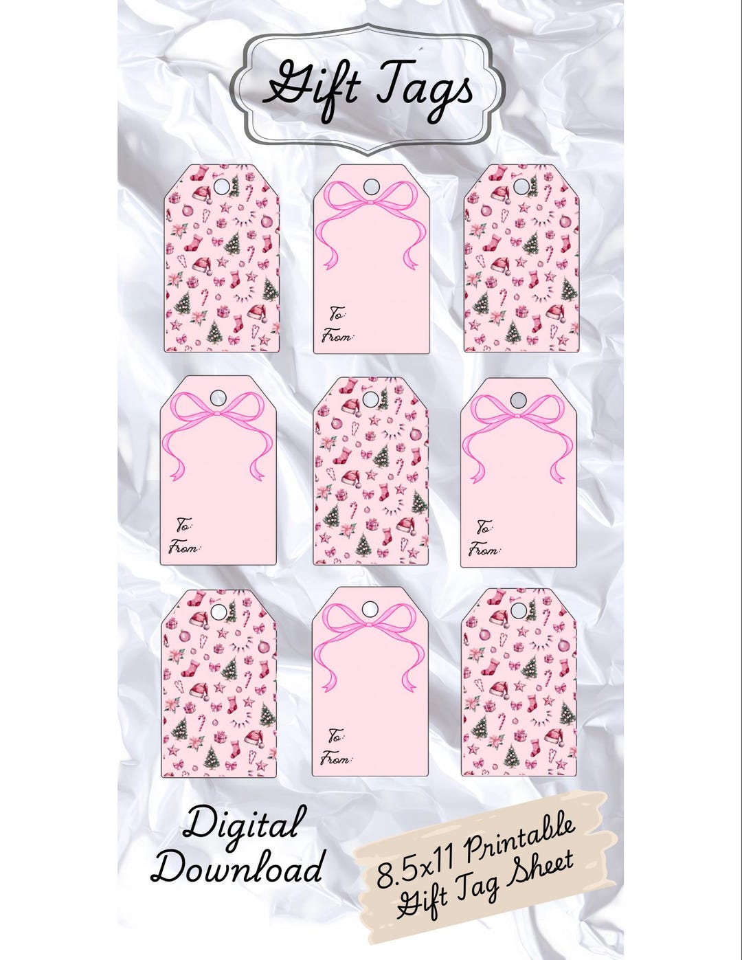 Pink Christmas Gift Tags Printable • SVG PNG Digital Download • Cute ...