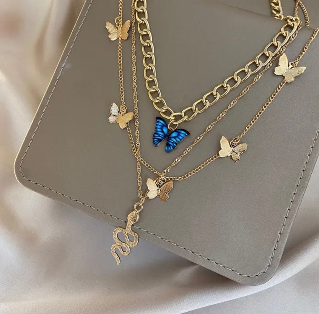 Gold Butterfly Chain Necklace Trendy Baddie Jewelry Aesthetic - Etsy