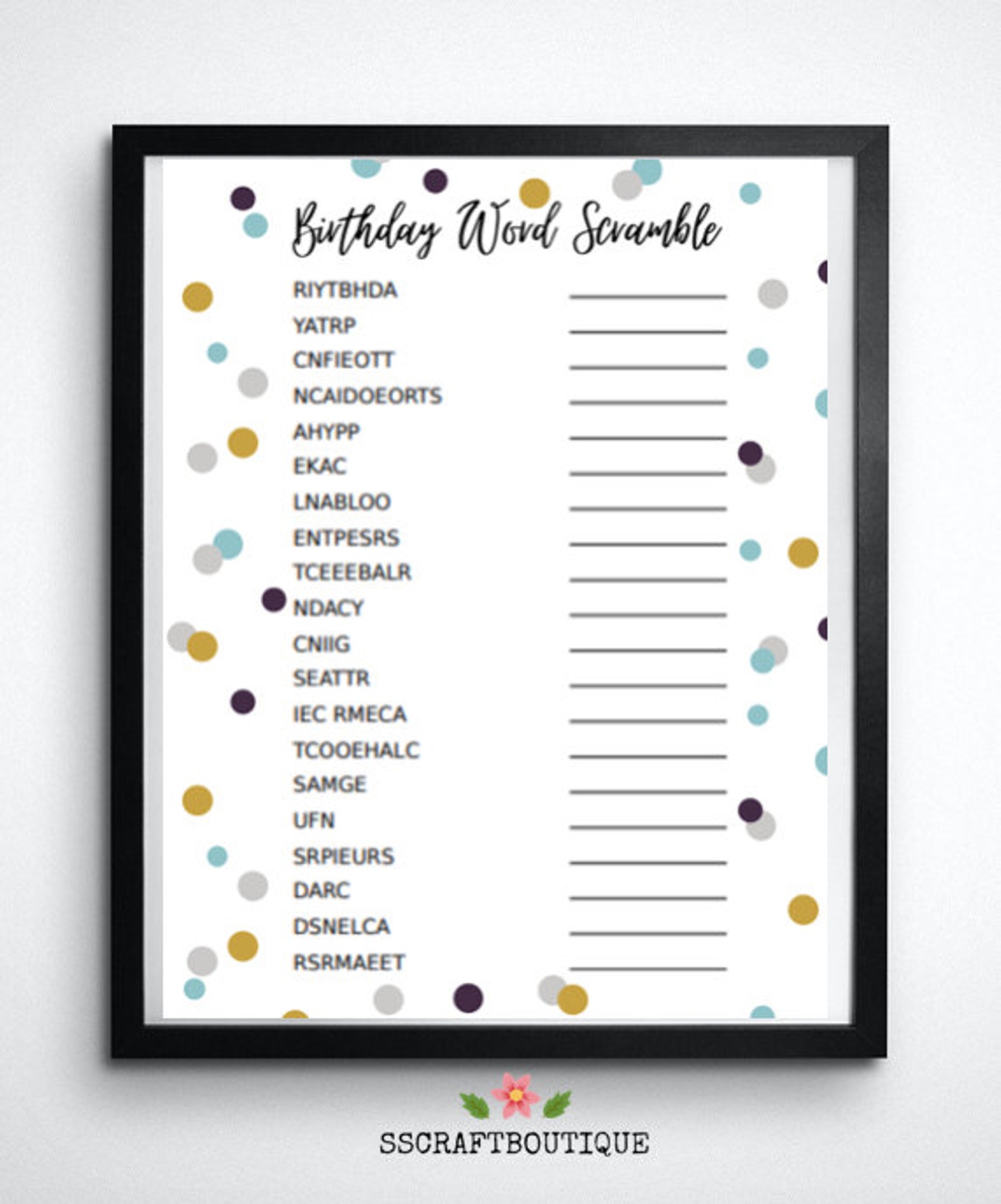 Birthday Word Scramble and Answers- INSTANT DOWNLOAD - Etsy