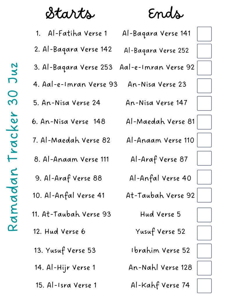 Ramadan Tracker: Quran 30 Juz - INSTANT DOWNLOAD - Etsy