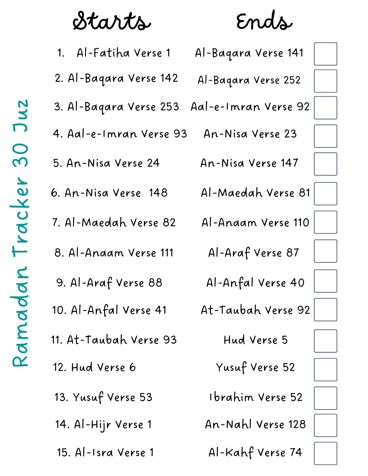 Ramadan Tracker: Quran 30 Juz - INSTANT DOWNLOAD - Etsy UK