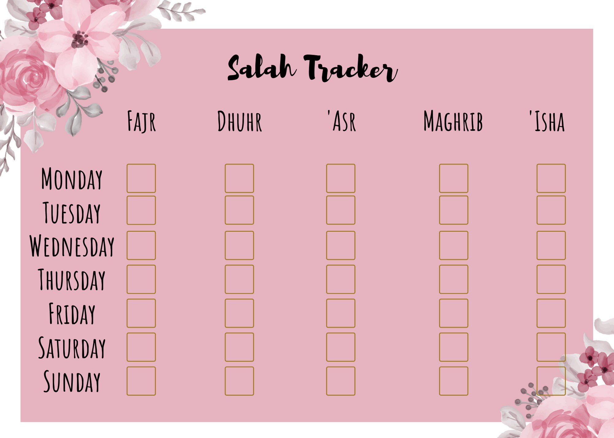 Salah Tracker INSTANT DOWNLOAD - Etsy