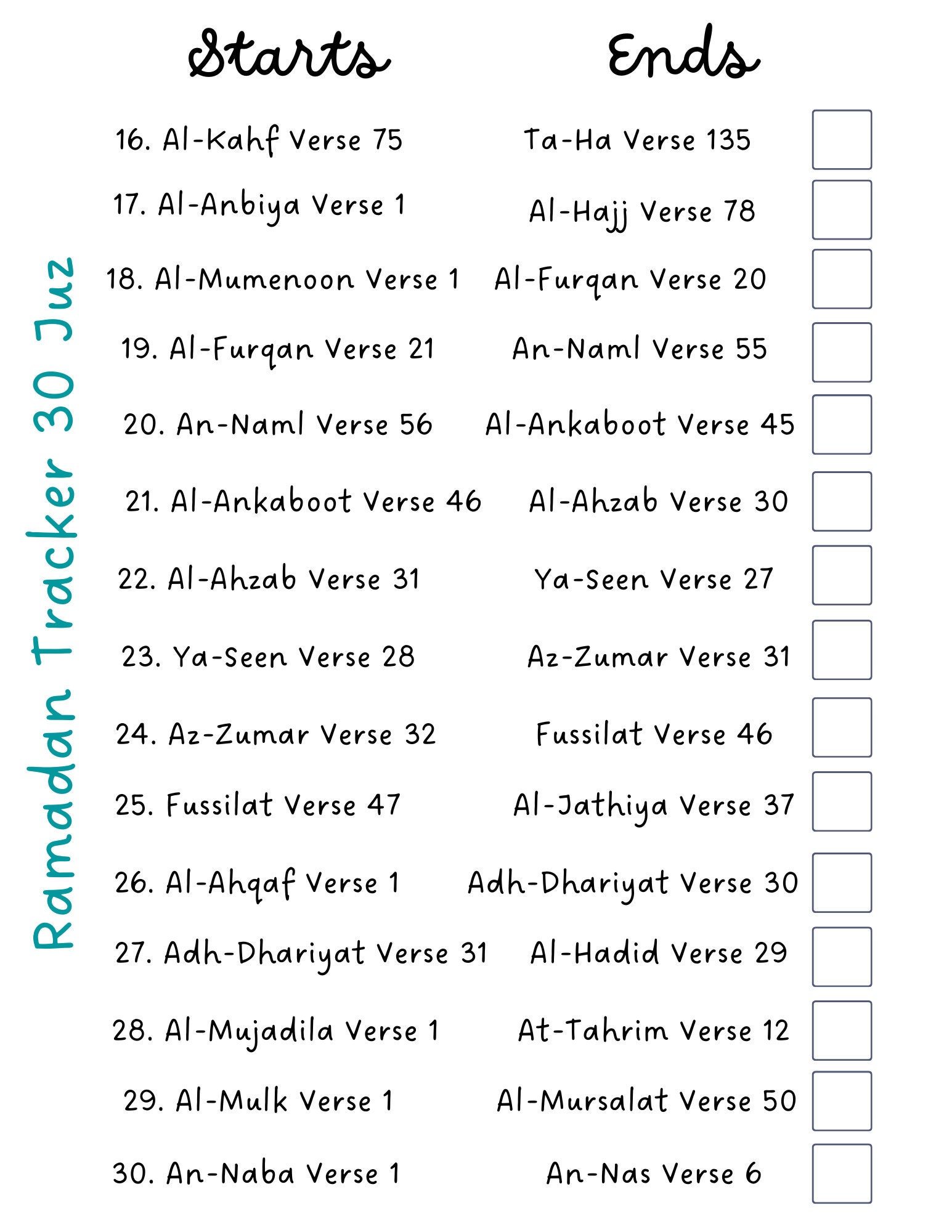 Ramadan Tracker: Quran 30 Juz - INSTANT DOWNLOAD - Etsy