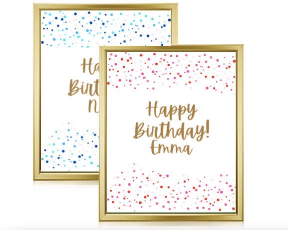 Happy Birthday Sign, Pink and Blue, Editable, Printable, 4 Sizes, 4x6 ...