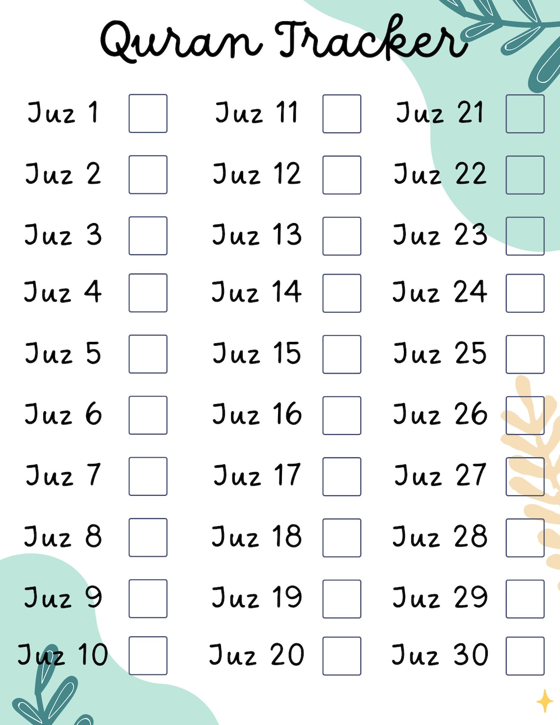 Ramadan Tracker: Quran 30 Juz - INSTANT DOWNLOAD - Etsy