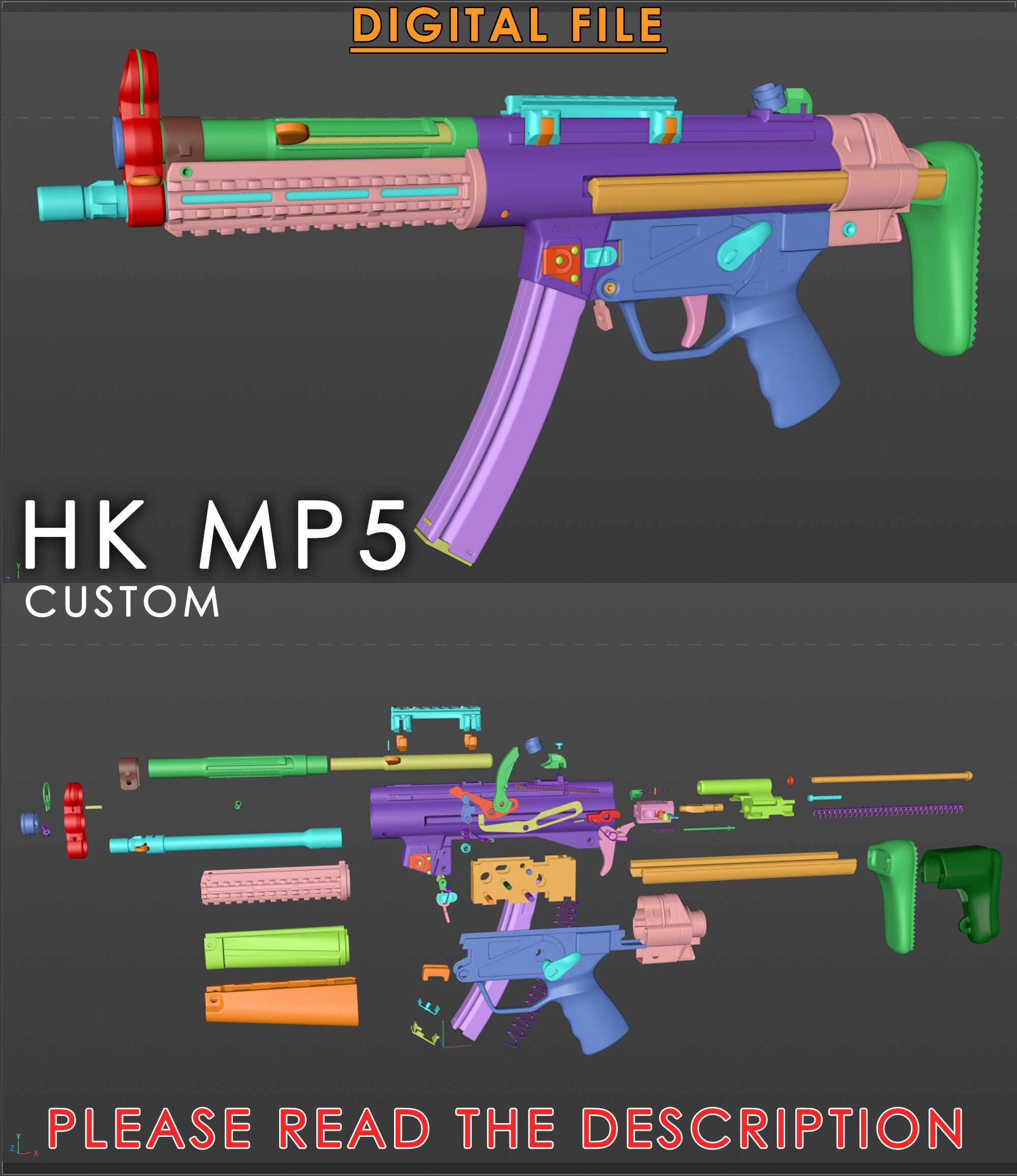HK MP5 Custom 3d Model, STL File for 3d Printing, Replica Prop for ...